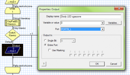 FlowCode. Obsługa klawiatury matrycowej, deklarowanie zmiennych ...